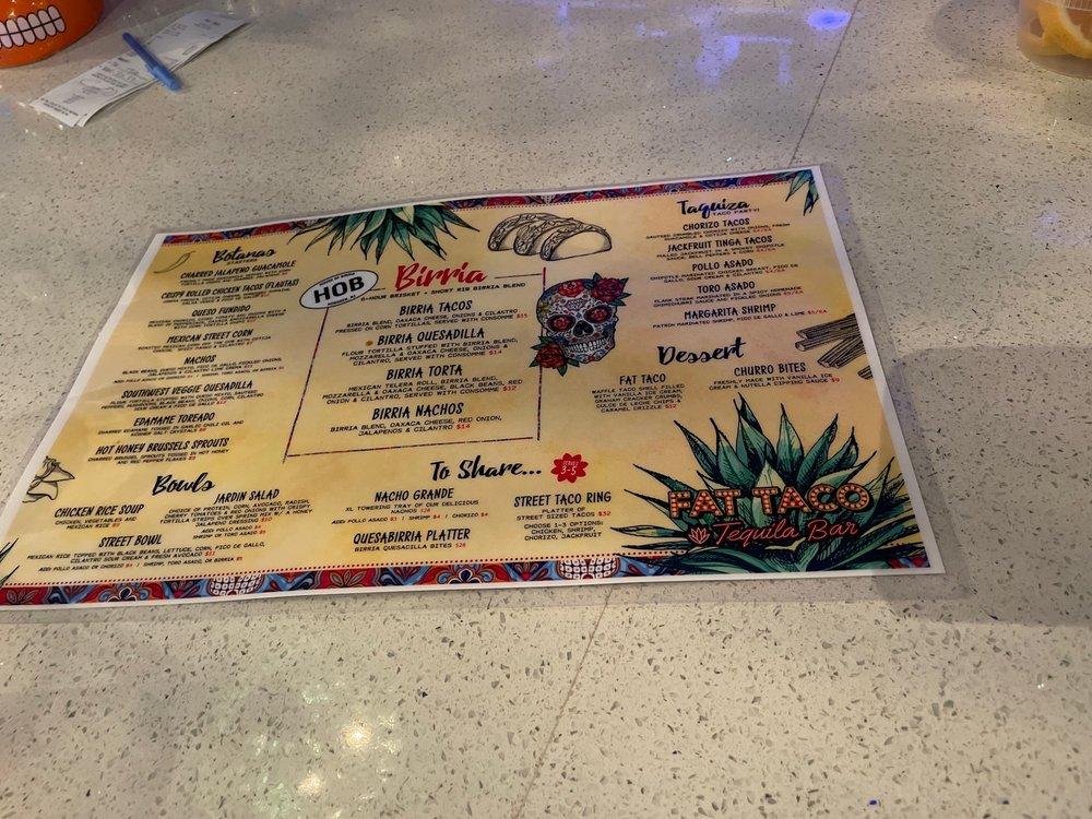 Menu at FAT TACO TEQUILA BAR Hoboken, Hoboken, 32 Newark St.
