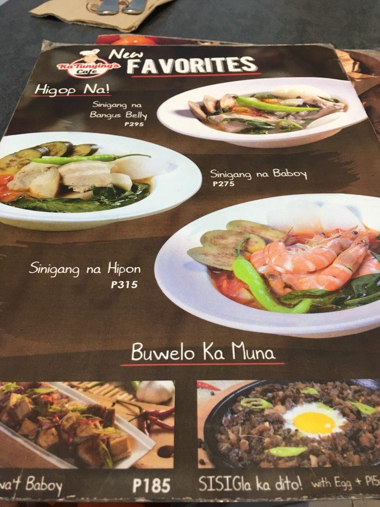 Menu at Ka Tunying’s SM Megamall restaurant, Mandaluyong