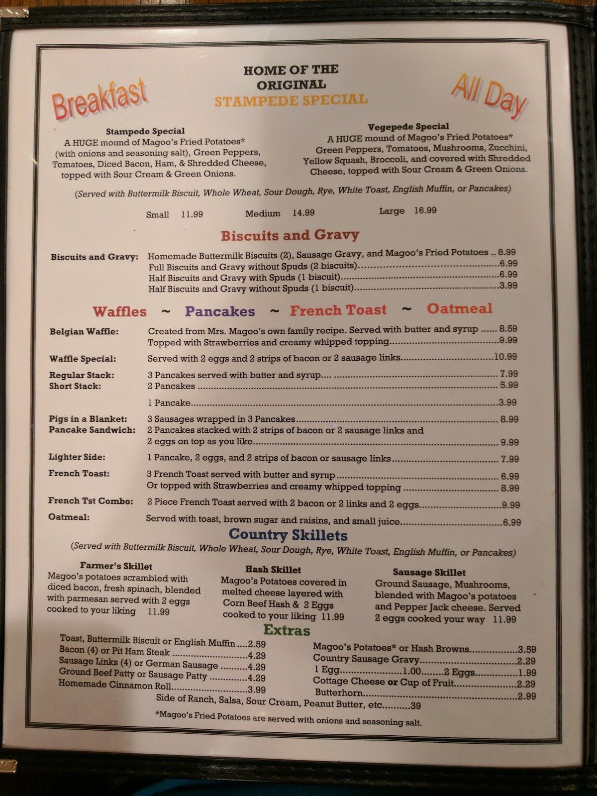 Menu at Magoo's Restaurant, Omak