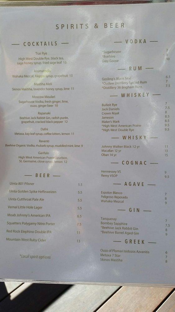 Carta del restaurante Manoli's, Salt Lake City