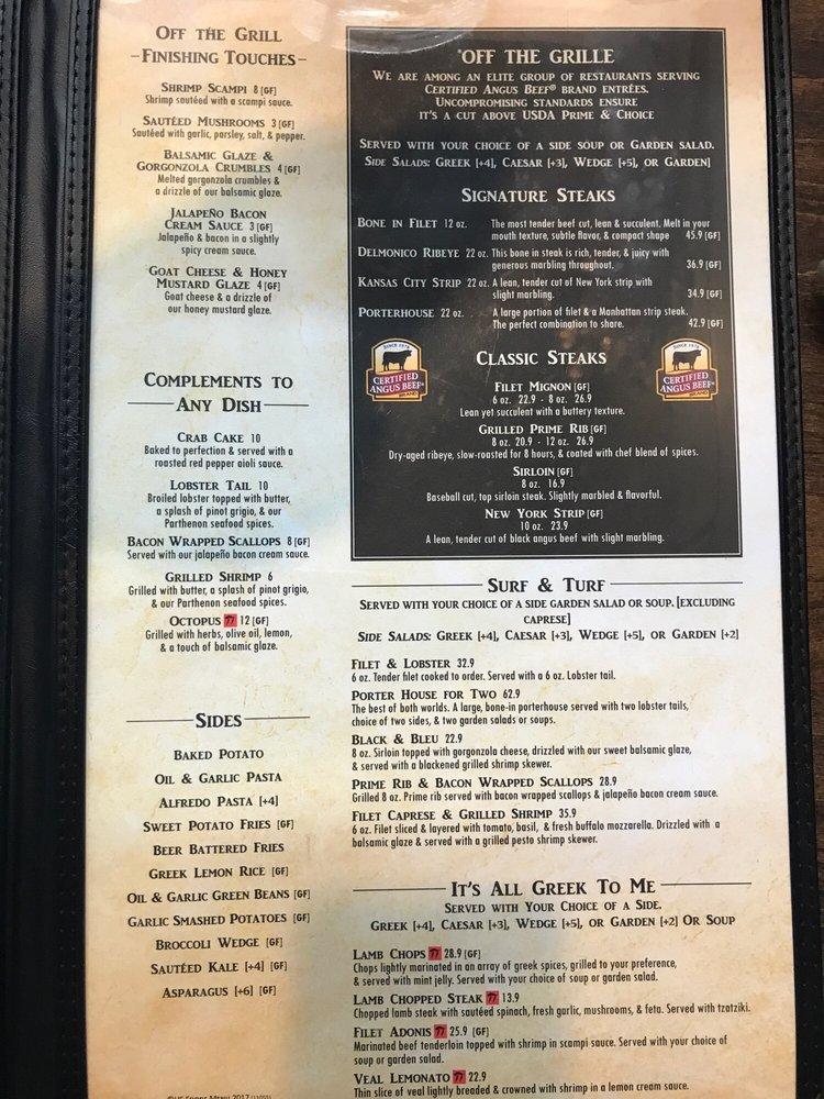 Menu at Parthenon Grille steakhouse, Murfreesboro