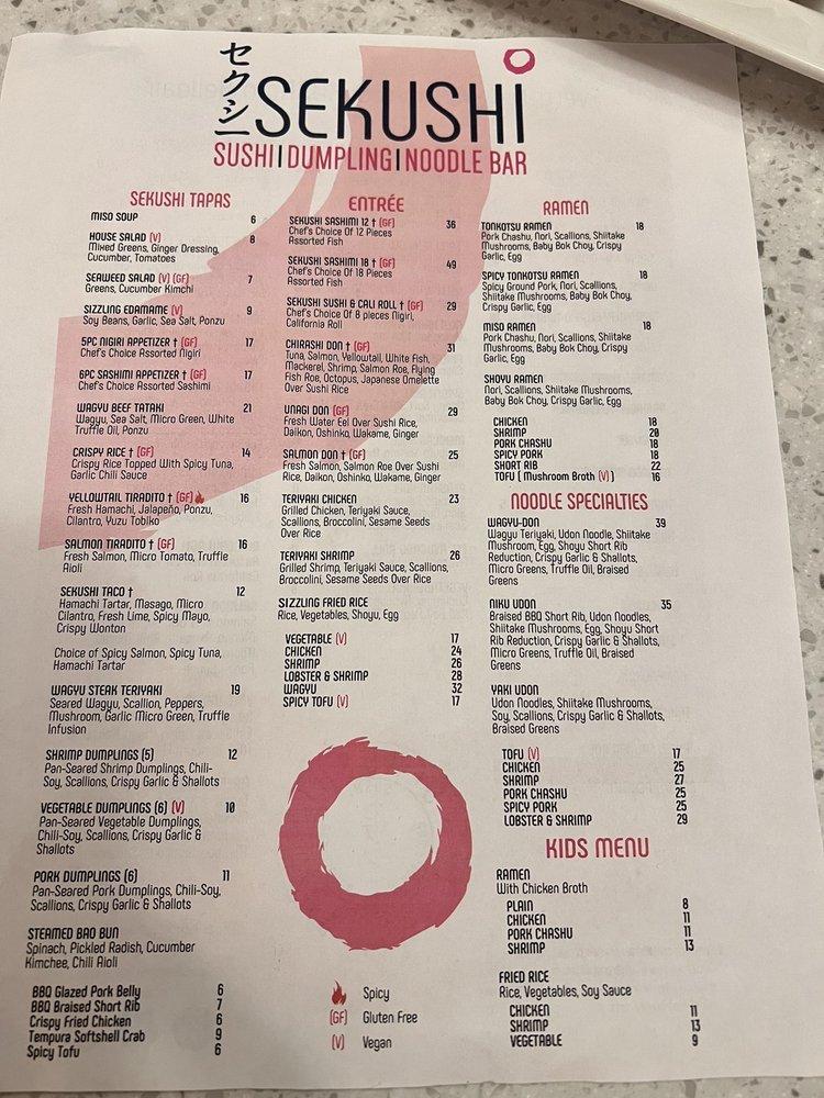 Menu at Sekushi at the Plaza restaurant, Belleair Bluffs