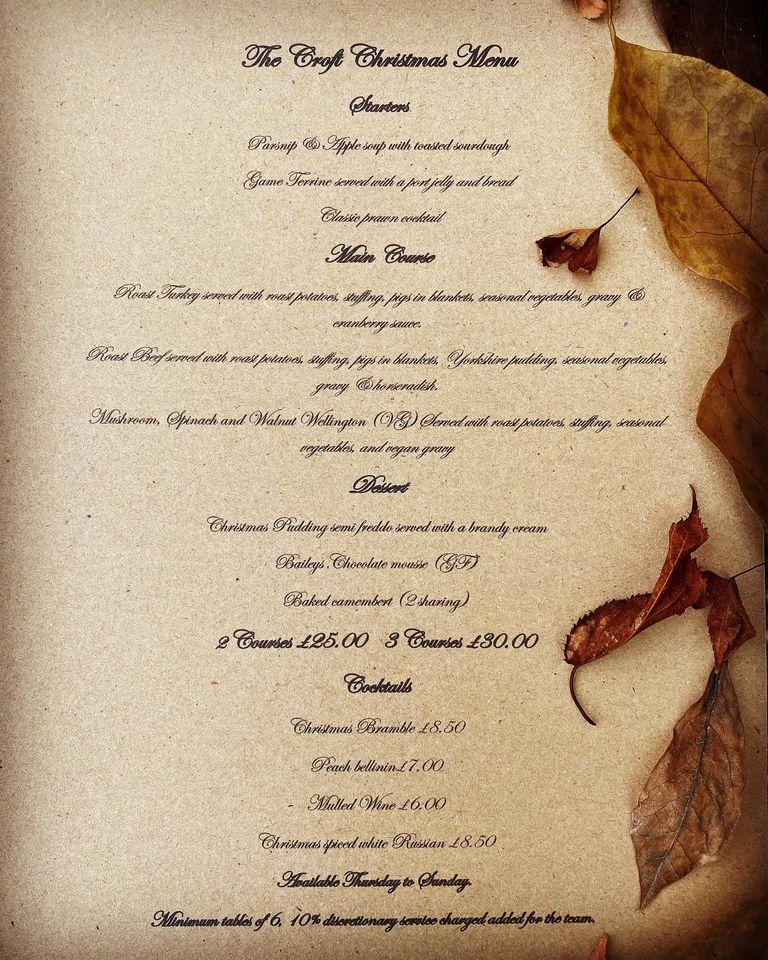 Menu at The Croft Restaurant, Bourton-on-the-Water