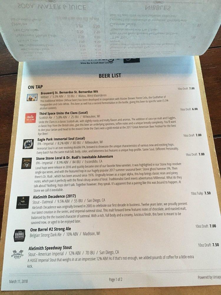 Menu at Vintage 38 pub & bar, Greendale