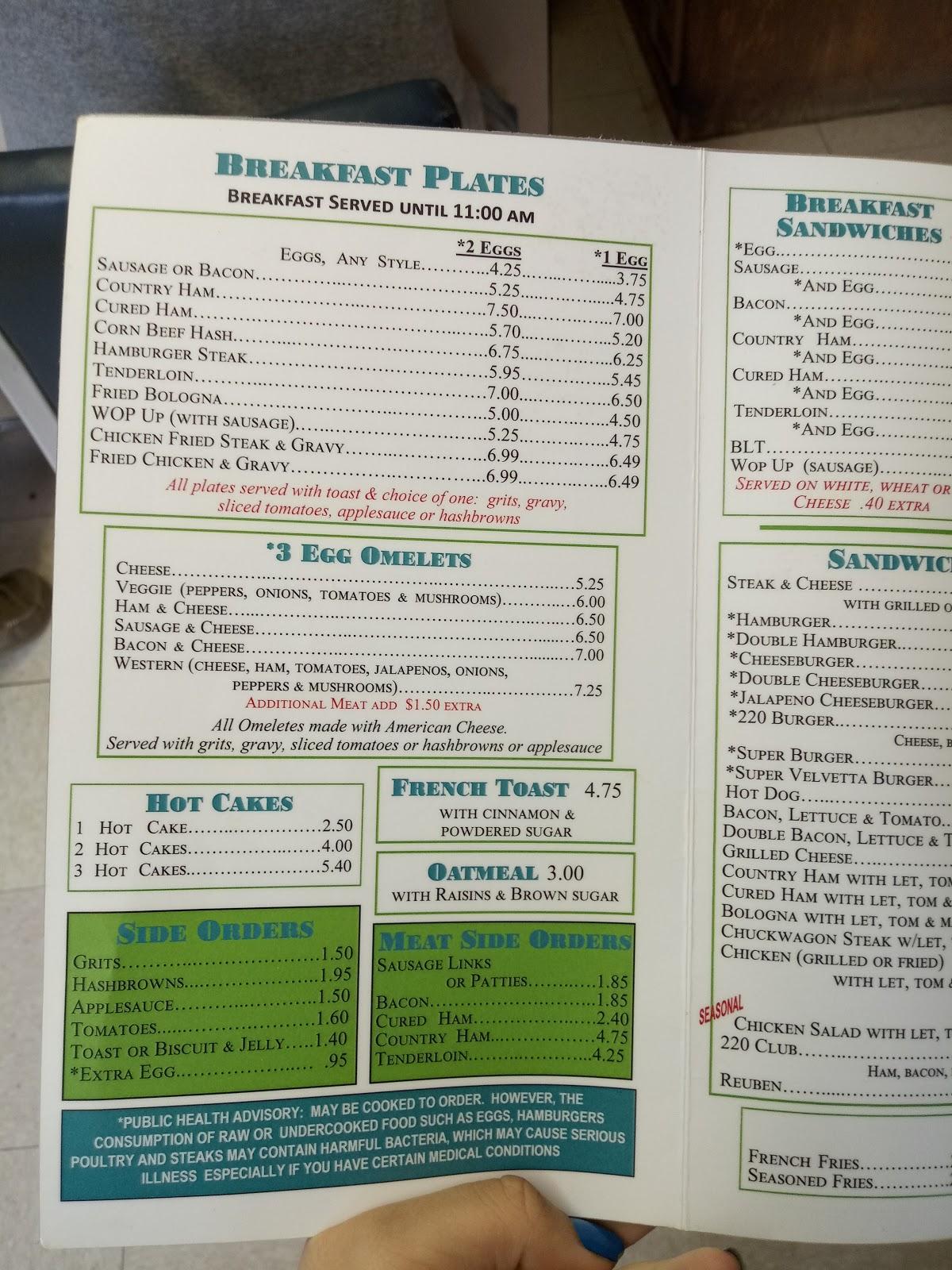 Menu at 220 Grill restaurant, Asheboro, S Fayetteville St