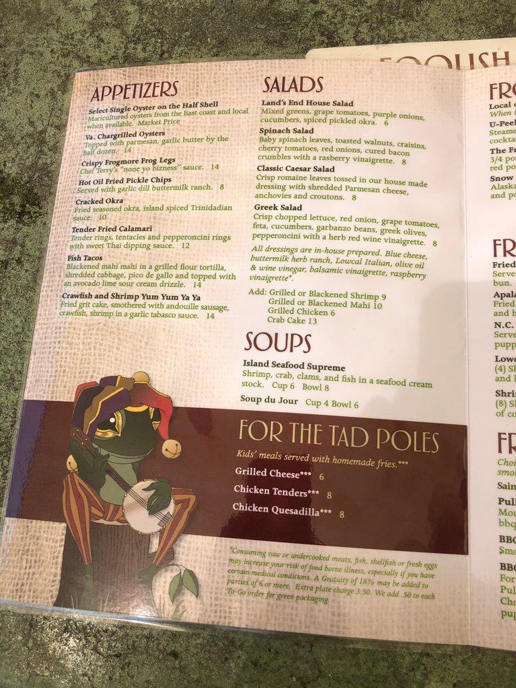 Menu at Foolish Frog restaurant, Saint Helena Island