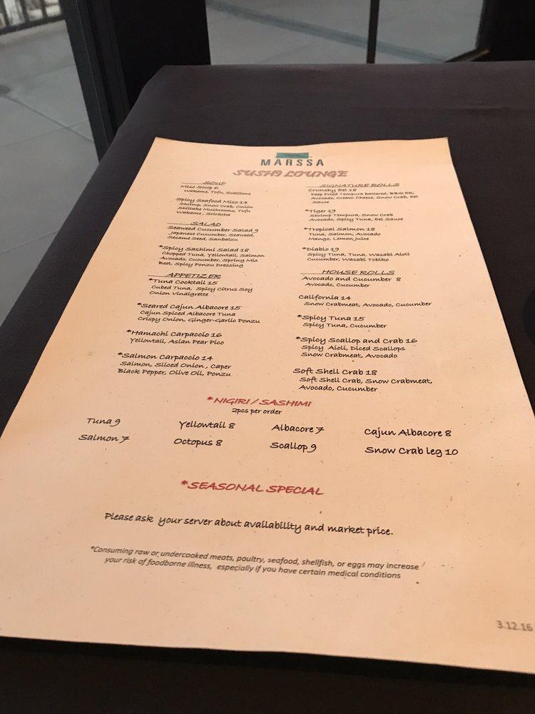 Menu at Marssa Restaurant, Henderson