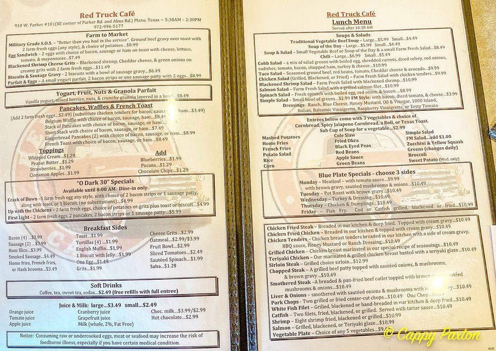 Menu at Red Truck Cafe, Plano
