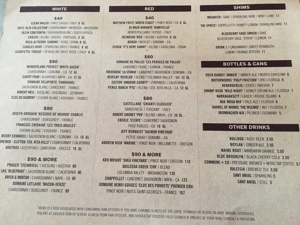 Menu at Rooster & the Till restaurant, Tampa