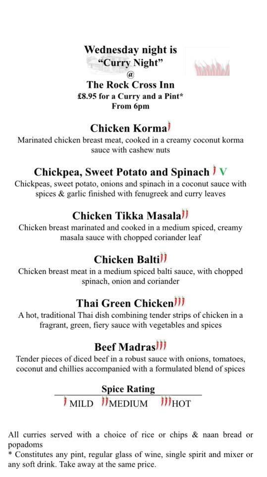 Menu at The Rock Cross Inn pub & bar, Bewdley, Rock Village Porchbrook Road