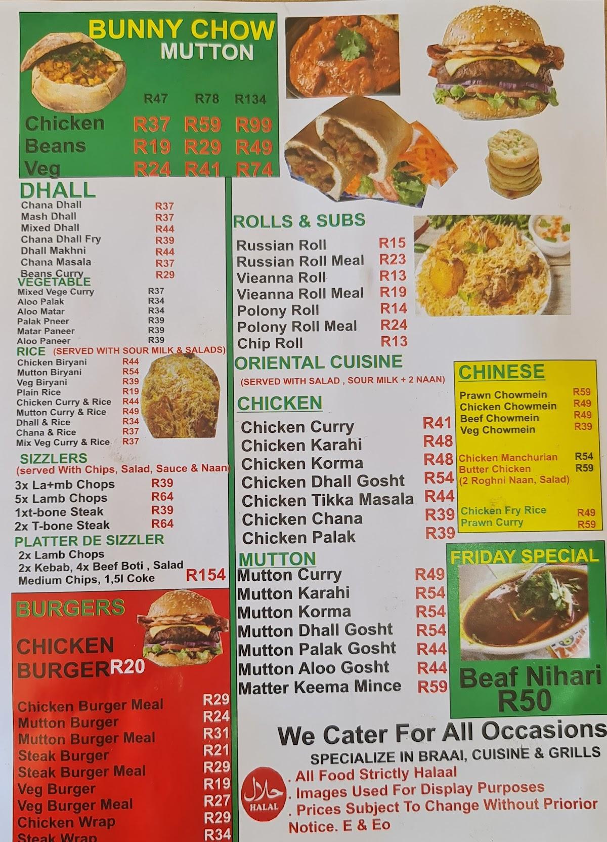 Menu au BABA-G TANDOORI FLAME, Benoni
