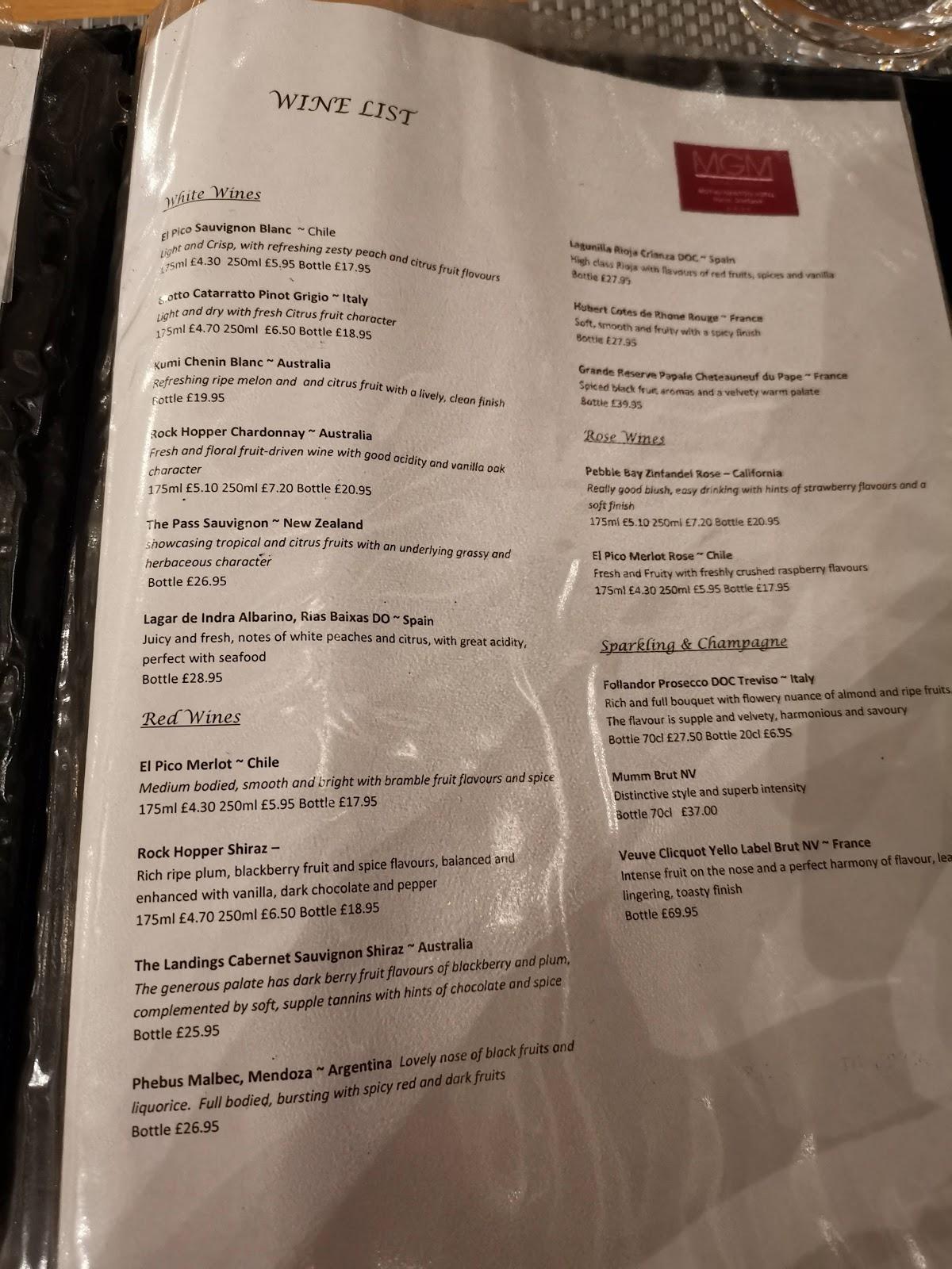 Menu at Chaplin’s Restaurant, Nairn