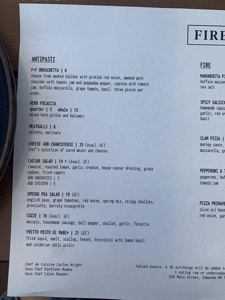 Menu at Fire & the Feast restaurant, Edmonds