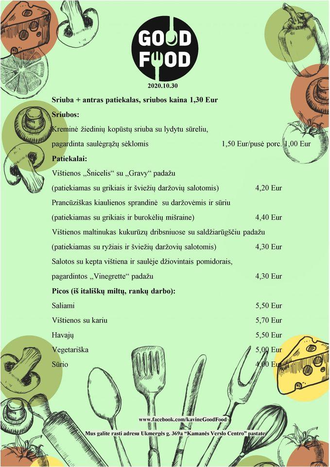 Menu at Good Food restaurant, Vilnius