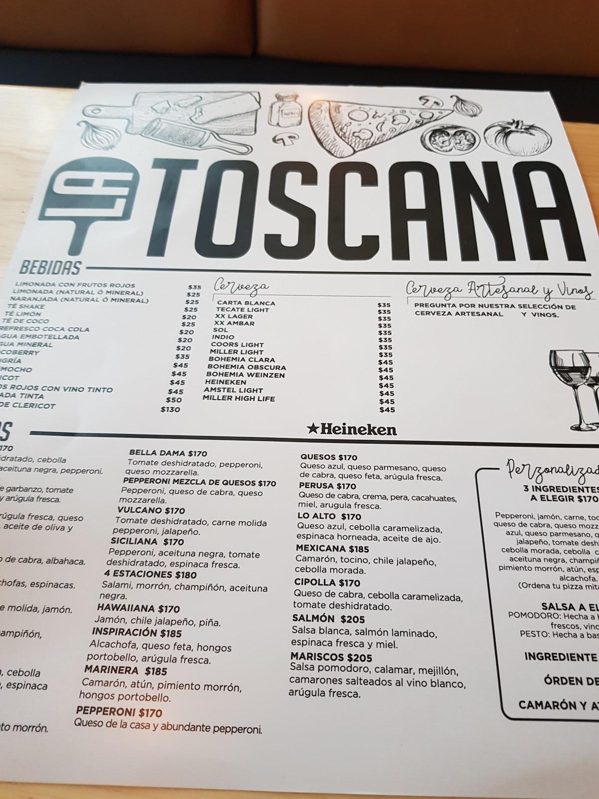 Menu at La Toscana restaurant, Ciudad Juarez, Av. Ejército Nacional
