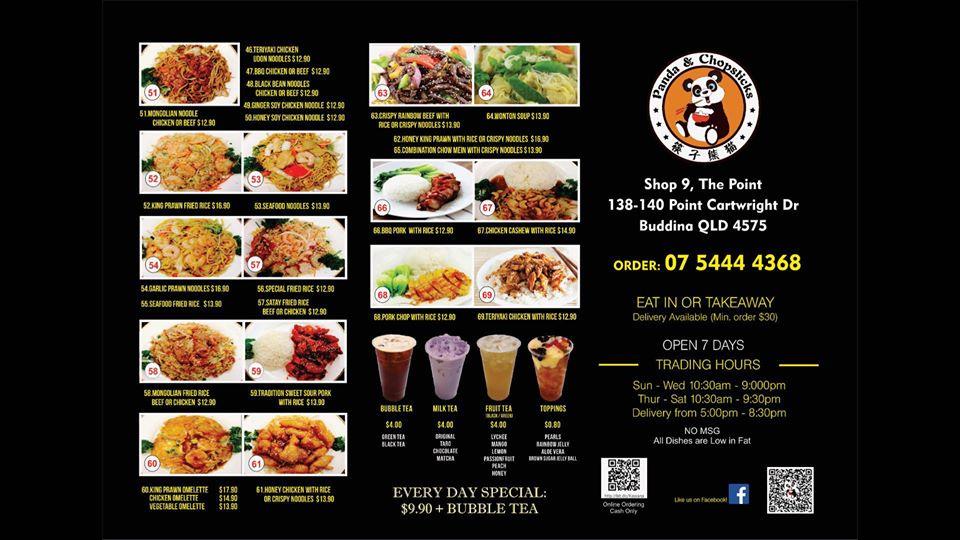 Menu at Panda & Chopsticks Buddina restaurant, Buddina