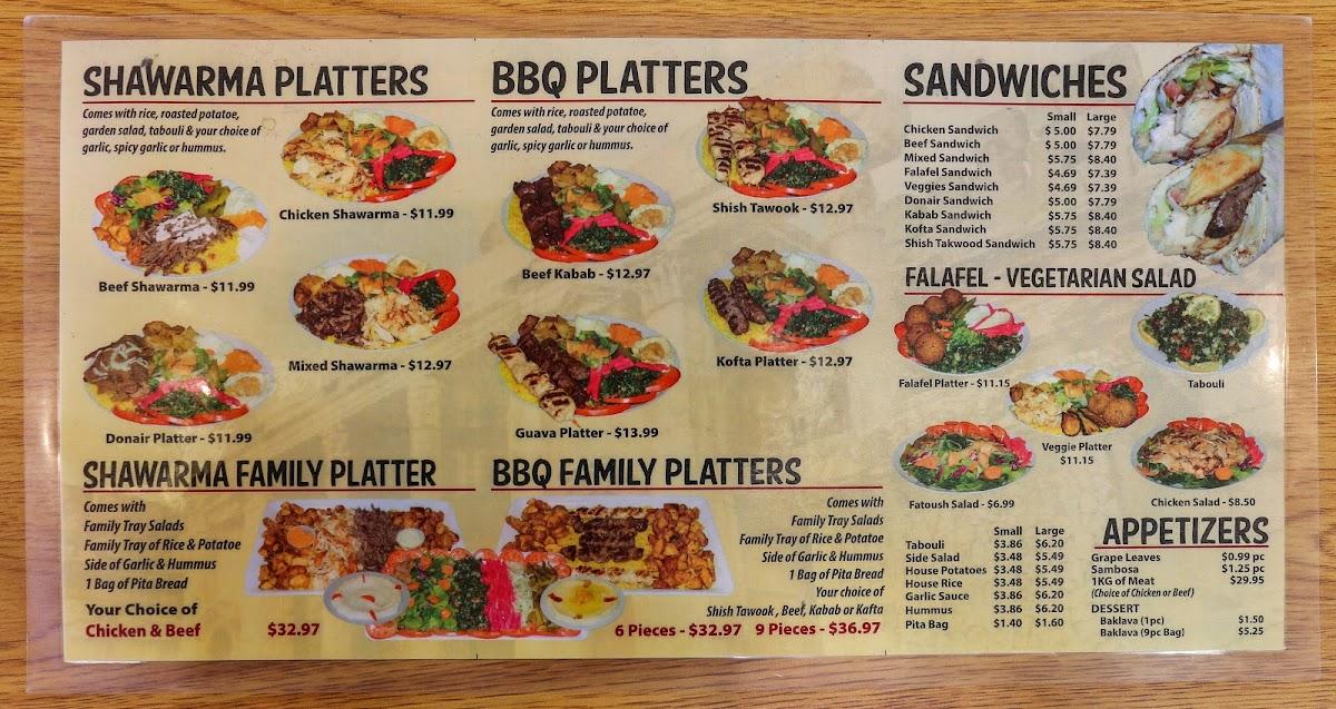 Menu at Guava's Shawarma restaurant, Ottawa
