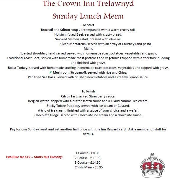 Menu at The Crown Inn pub & bar, Trelawnyd