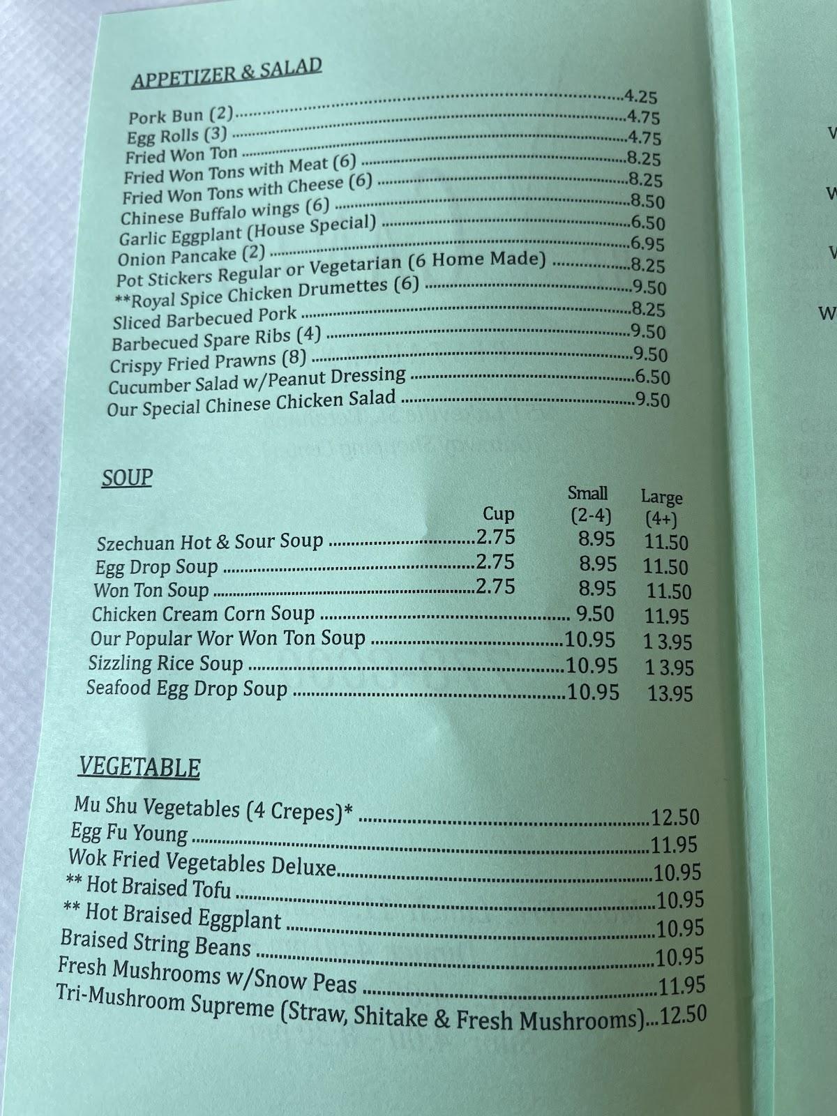Menu at Canton restaurant, Petaluma