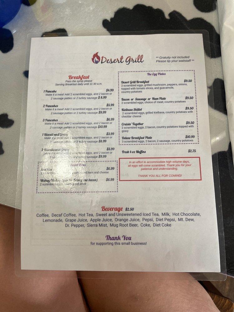 Menu at Desert Grill BBQ, Panguitch