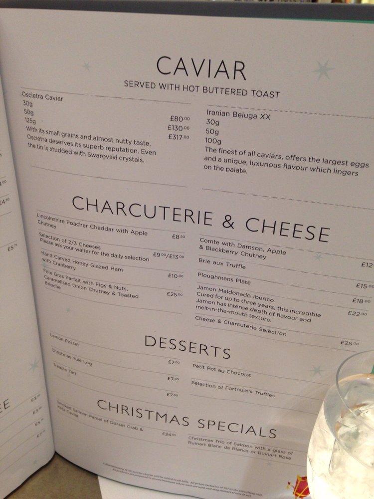 Menu at Fortnum & Mason Bar, Longford