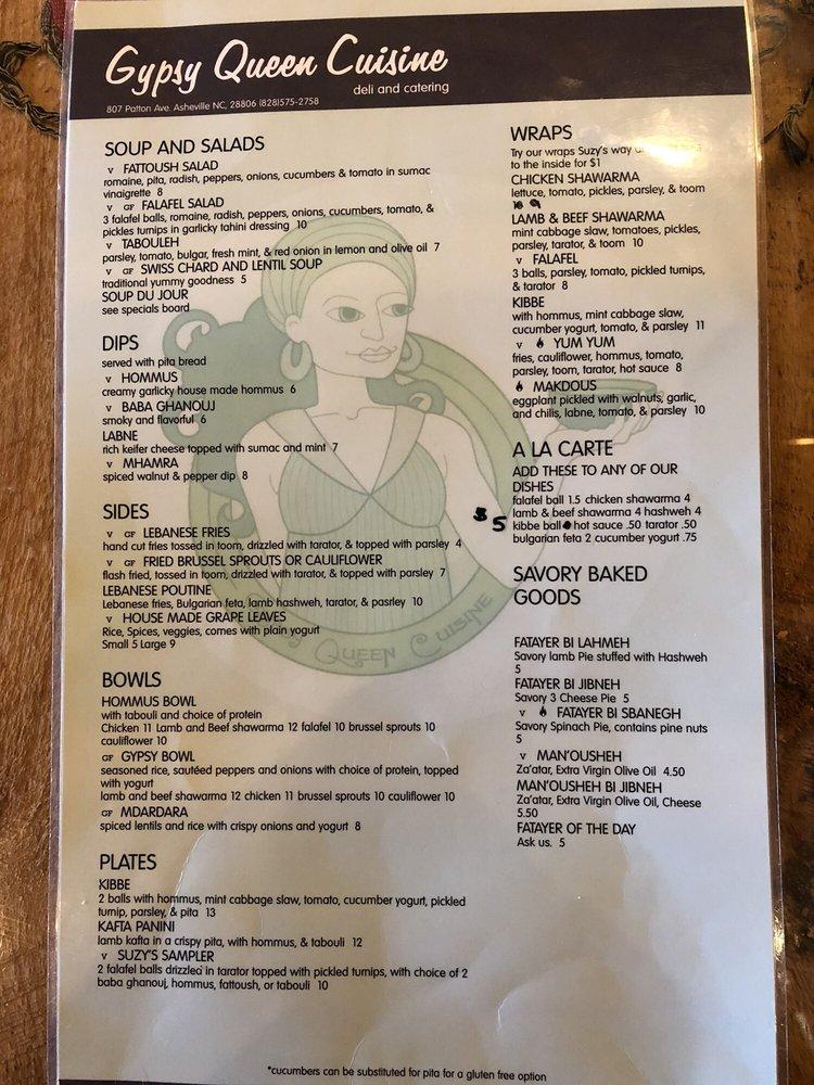Menu at Gypsy Queen Market, Deli & Food Truck restaurant, Asheville