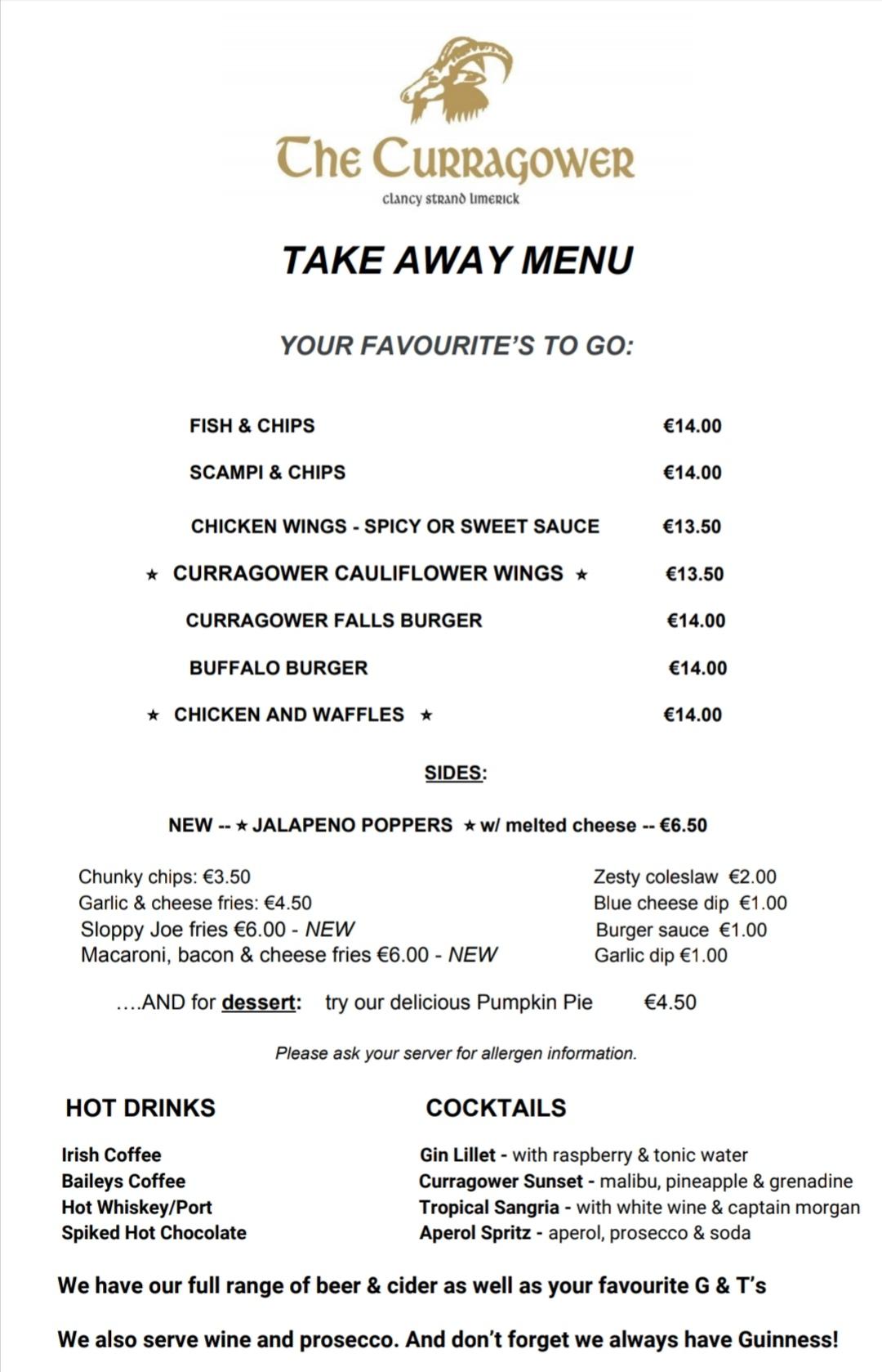 Menu at The Curragower Bar and Restaurant Limerick, Limerick