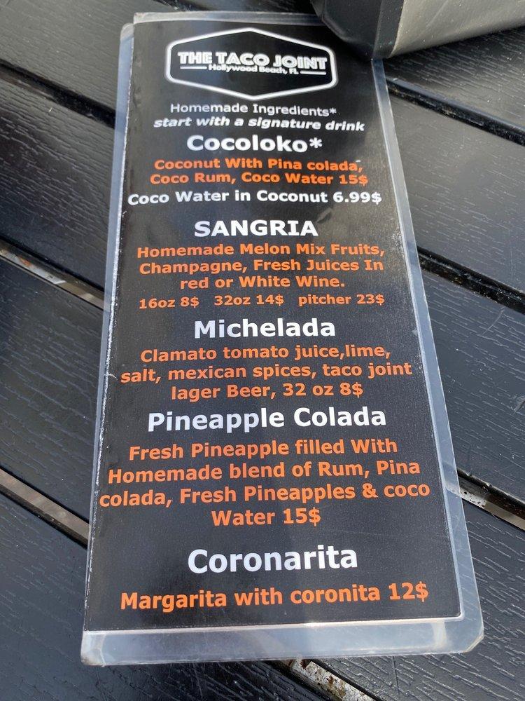 Menu at The Taco Joint restaurant, Hollywood