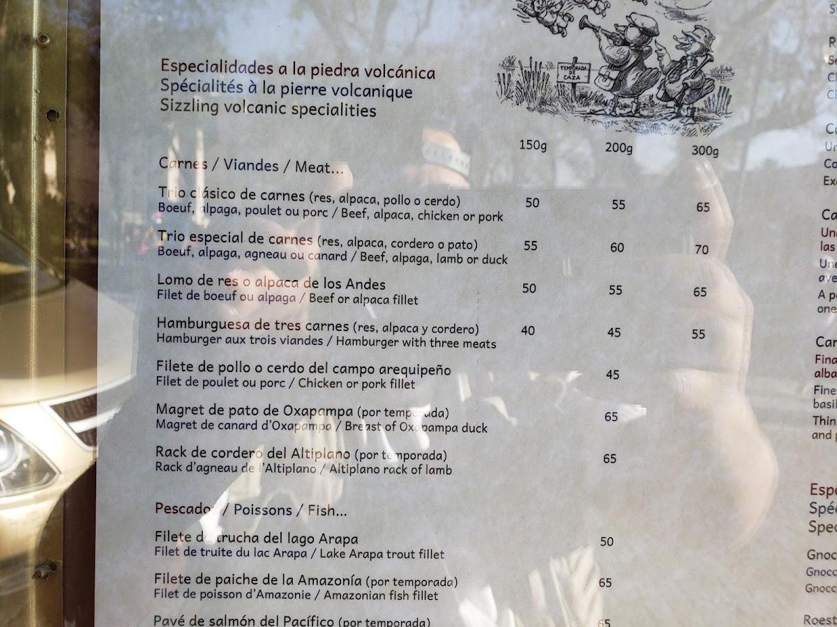Menu at Zig Zag restaurant, Arequipa