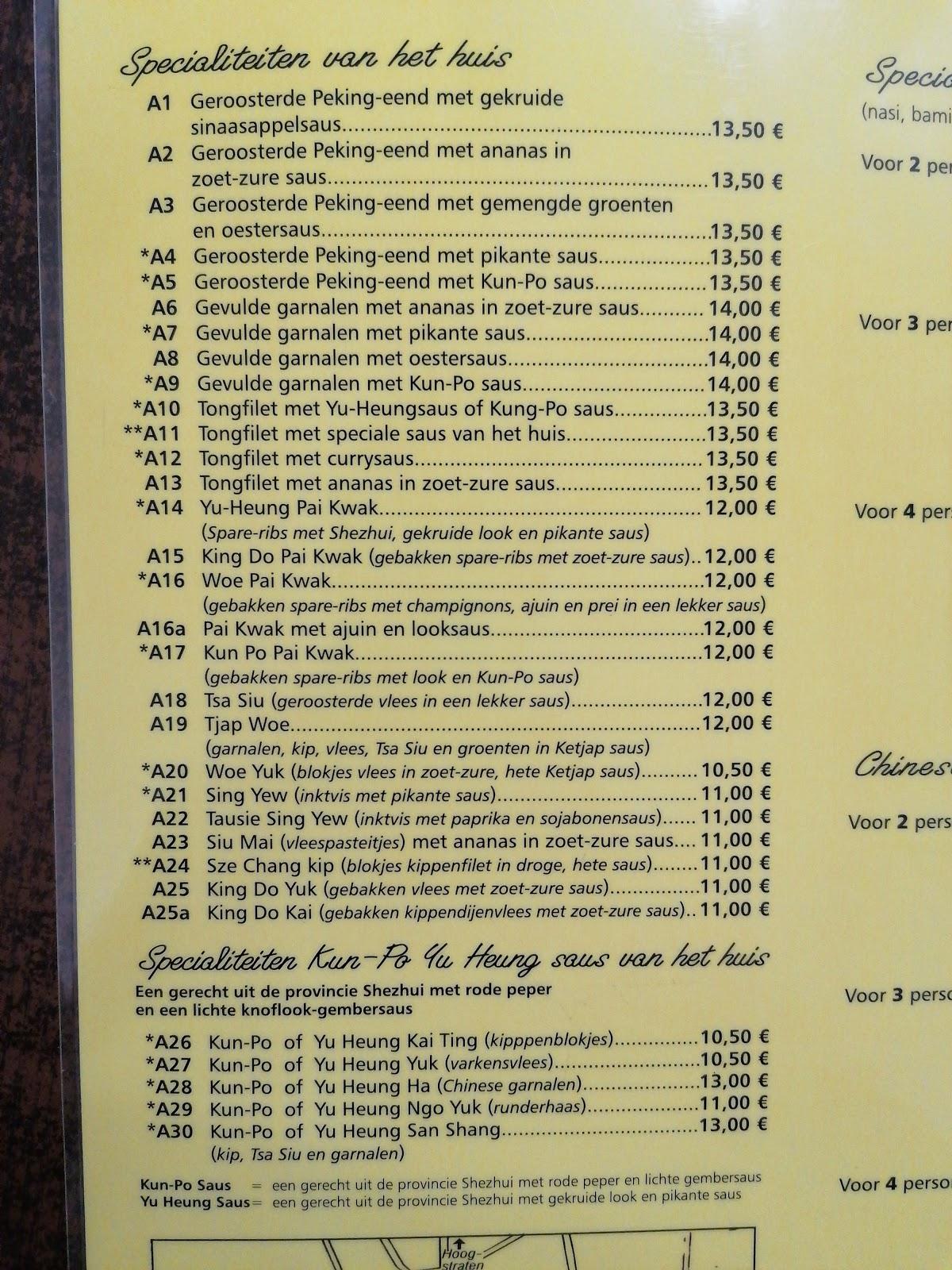 Menu at An Fong, Rijkevorsel