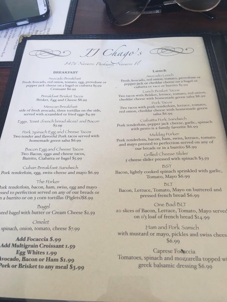 Menu at JJ Chago's fast food, Navarre