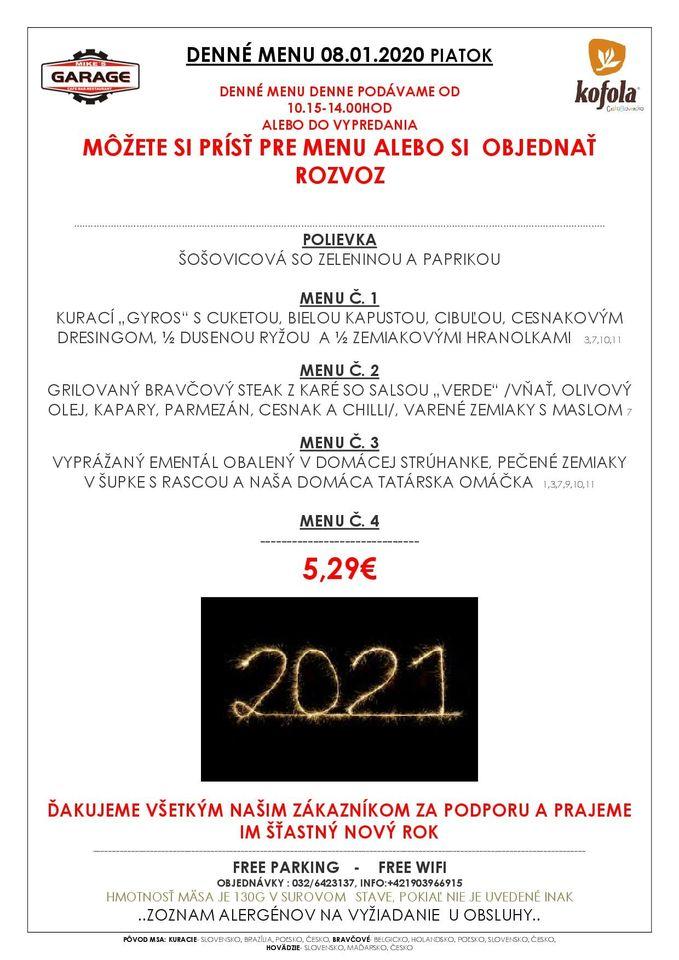Menu at MIKE'S GARAGE restaurant, Trenčín