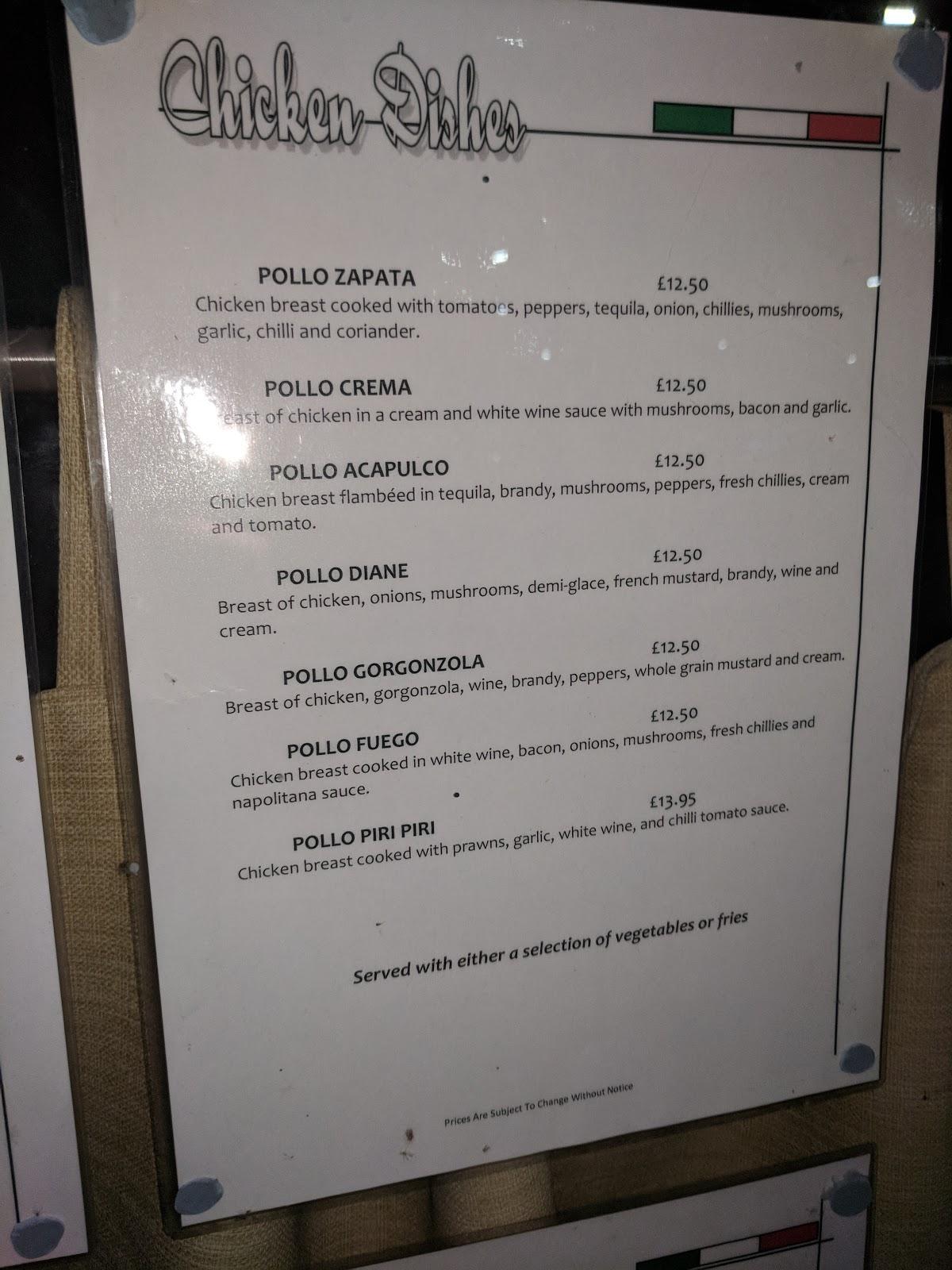 Menu at Sette Colli Restaurant, Sheffield
