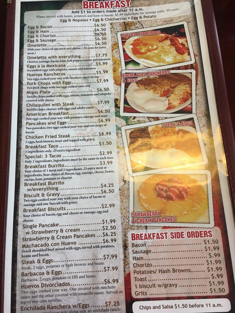 Menu at Valle's Mexican Restaurant, Waco