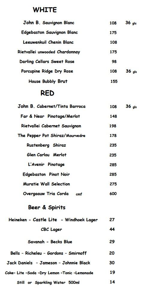 Menu at Backstreet Grill steakhouse, Port Elizabeth