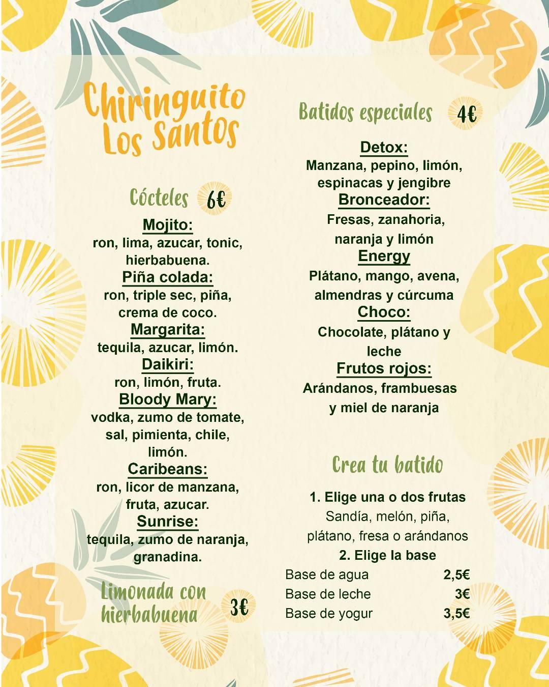 Menu at Chiringuito de Los Santos restaurant, Los Santos