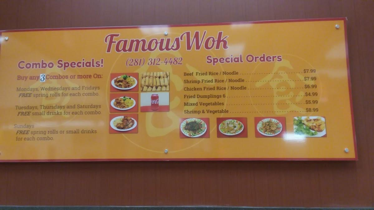 Menu at Famous Wok restaurant, Houston, FM 1960