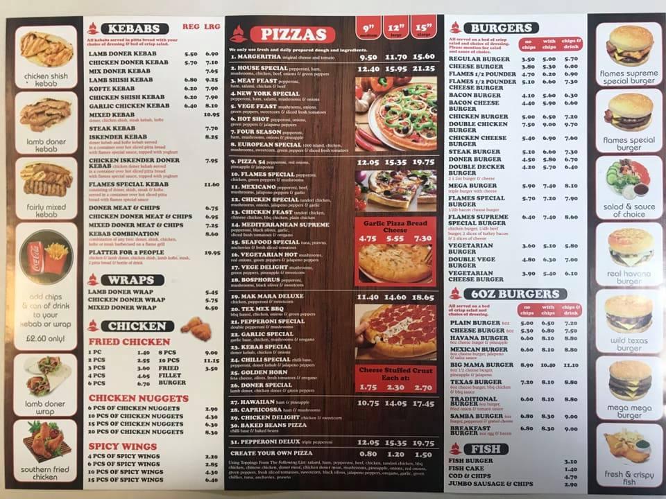 Menu at Flames Pizza & Grill fast food, Northampton