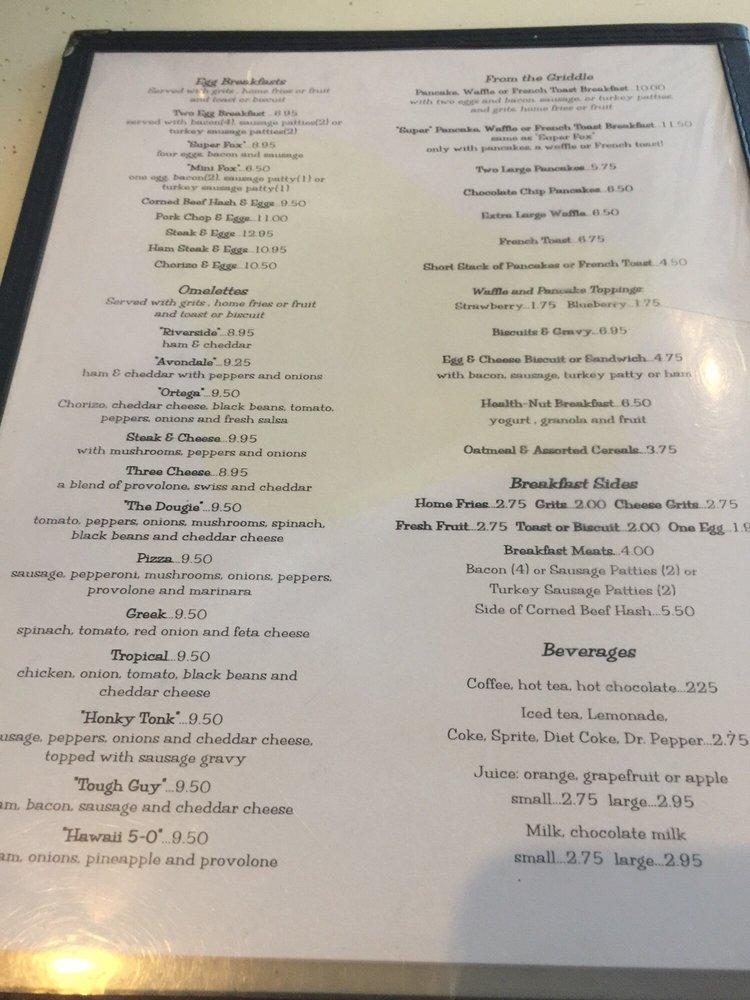 Menu at Fox Restaurant, Jacksonville