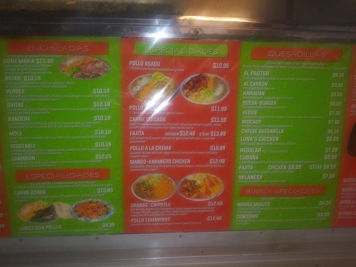 Menu at La luna Tacos restaurant, Olympia, 406 Water St SW