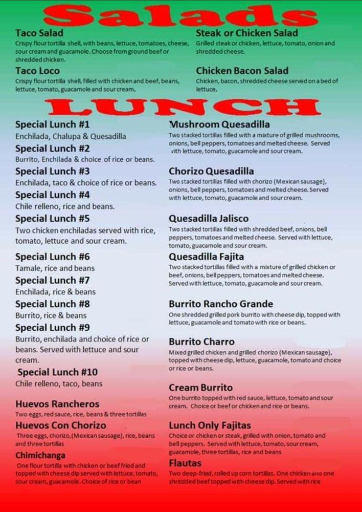 Menu at Mucho Si restaurant, Nashwauk