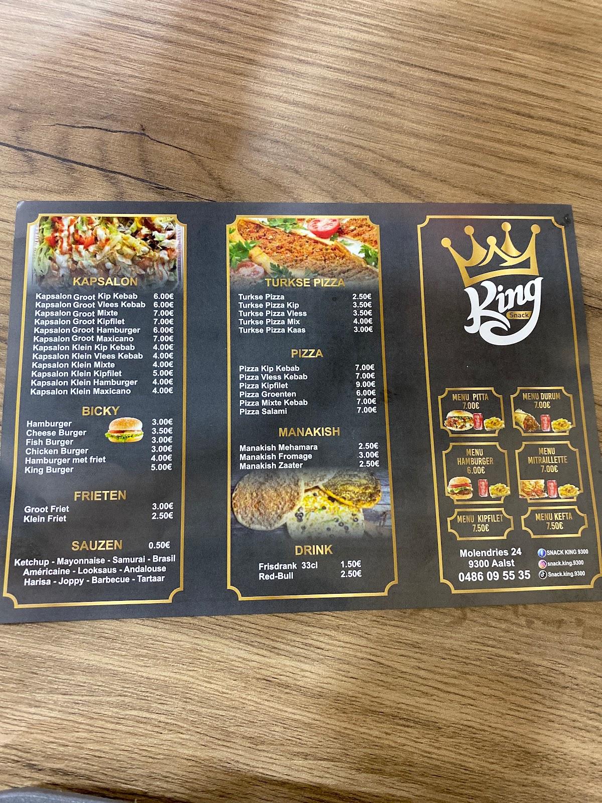 Menu at Snack king, Aalst