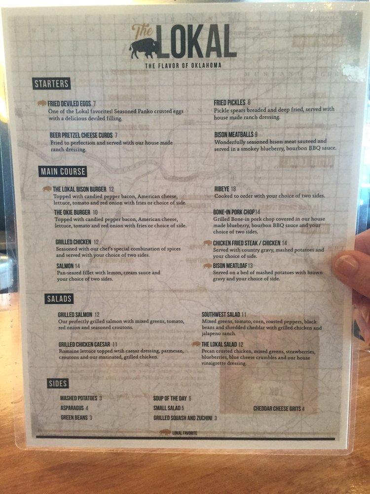 Menu at The Lokal Yukon pub & bar, Yukon