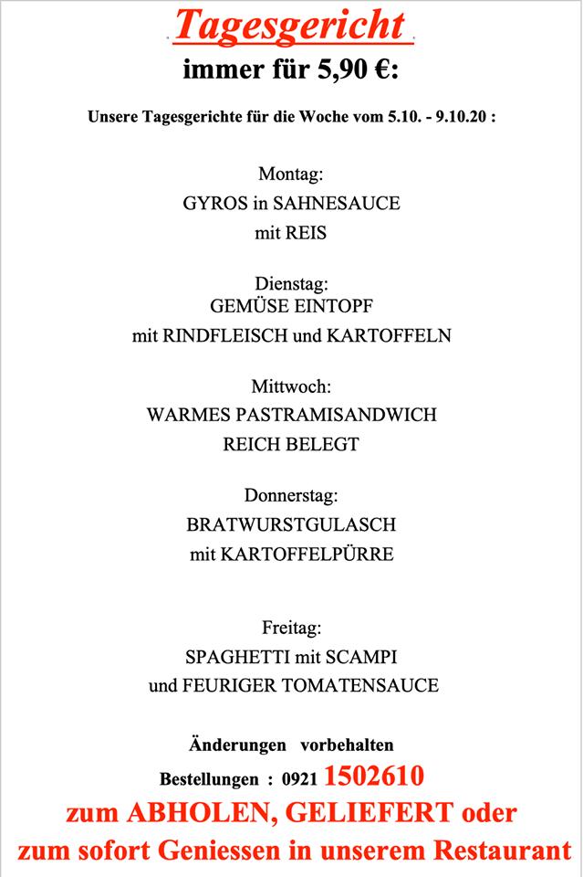 Menu at Zum Brandenburger, Bayreuth
