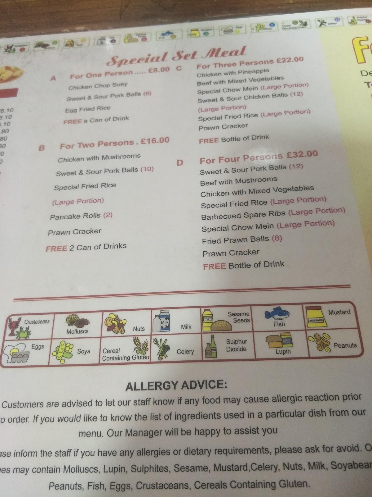 Menu at Fortune House fast food, London, 454 High Rd. Leyton