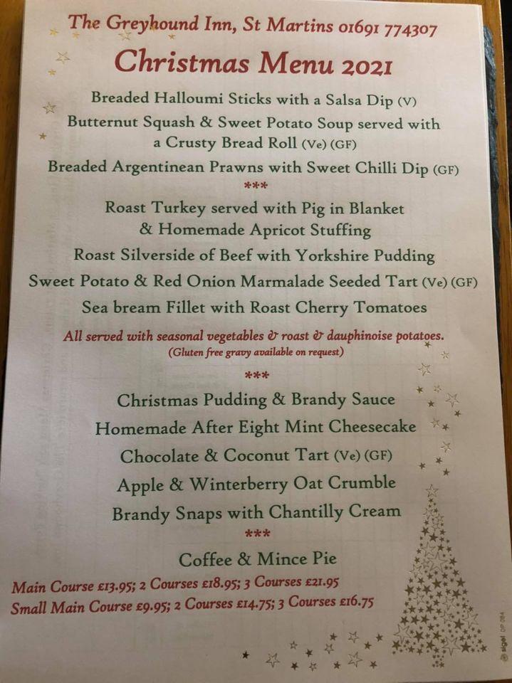 Menu at Greyhound Inn restaurant, Saint Martin's