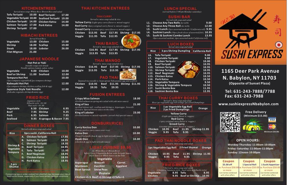 Menu at Sushi Express restaurant, North Babylon