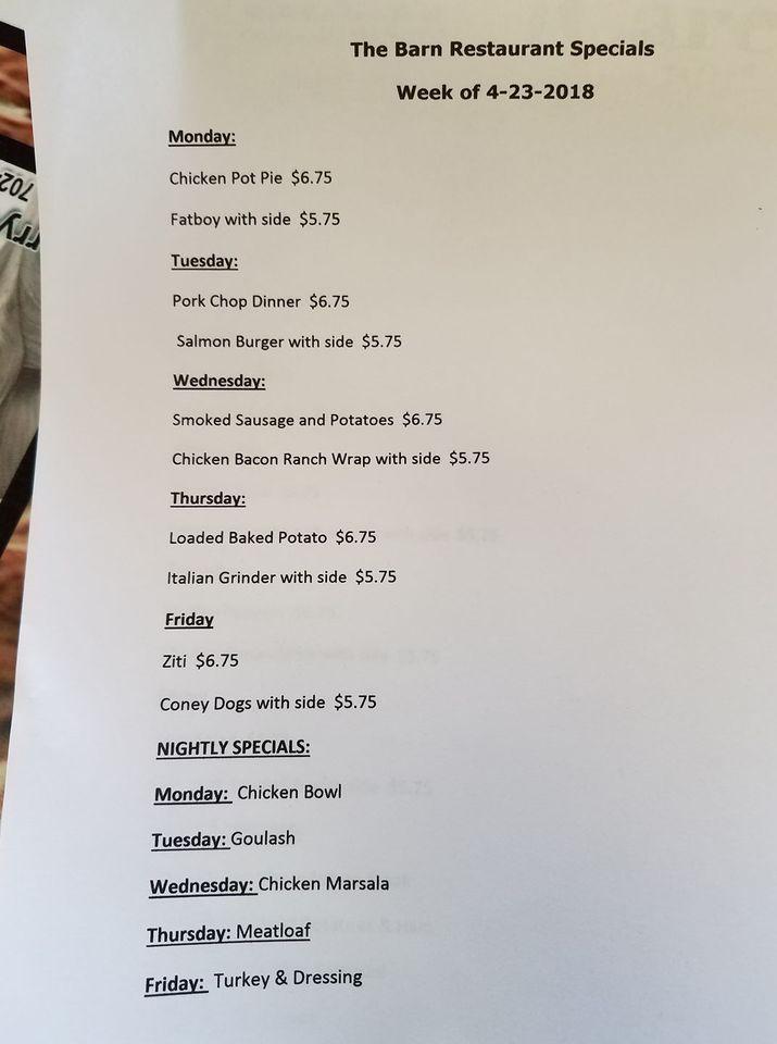 Menu at The Barn Restaurant, Delta
