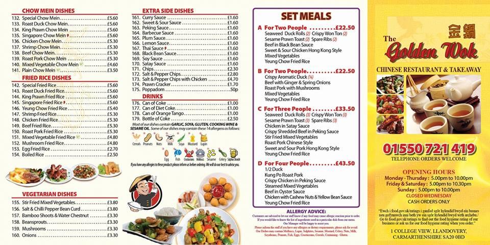 Menu at The Golden Wok restaurant, Llandovery