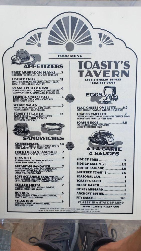 Menu at Toasty's Tavern pub & bar, Louisville